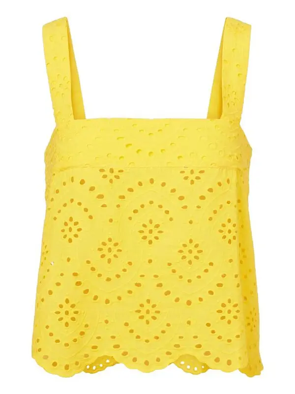 Poupette St Barth Noa Broderie Anglaise Cotton Top - Yellow