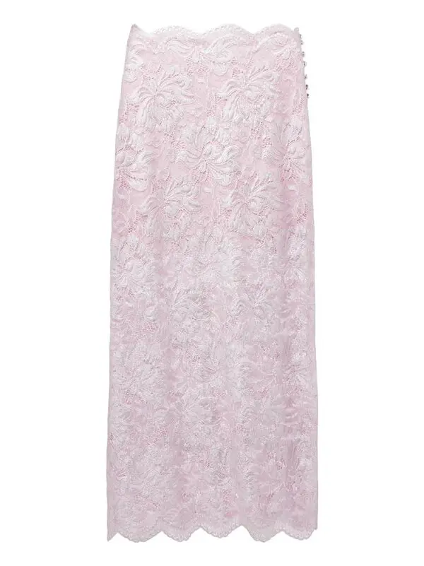 Rabanne Floral Lace Midi Skirt - Pink