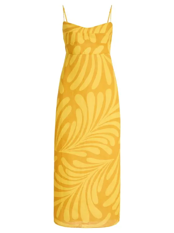 CALA DE LA CRUZ Paloma Linen Midi Dress - Yellow
