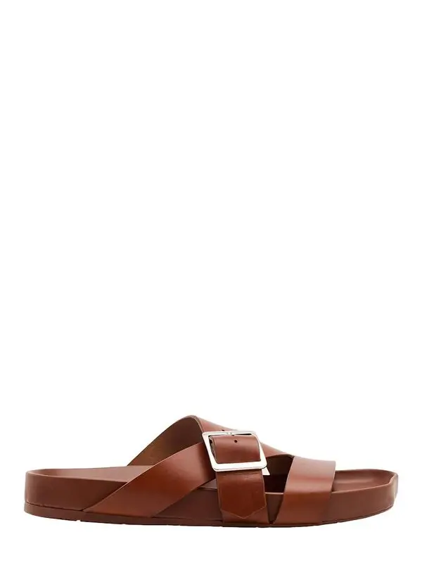 Loewe Ease Calfskin Buckle Slide Sandals - Rust
