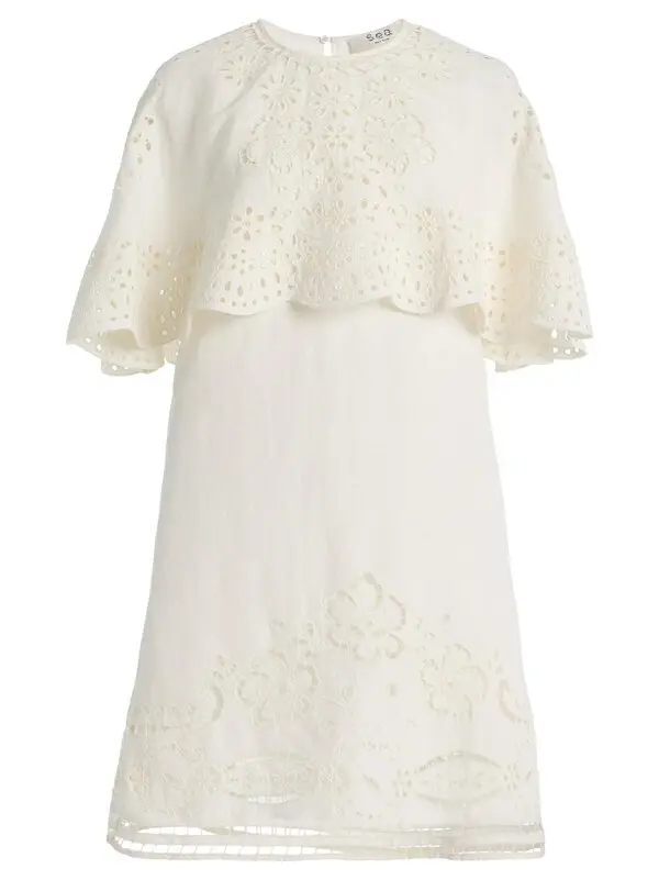Sea Lulu Embroidered Linen-blend Mini Dress - White