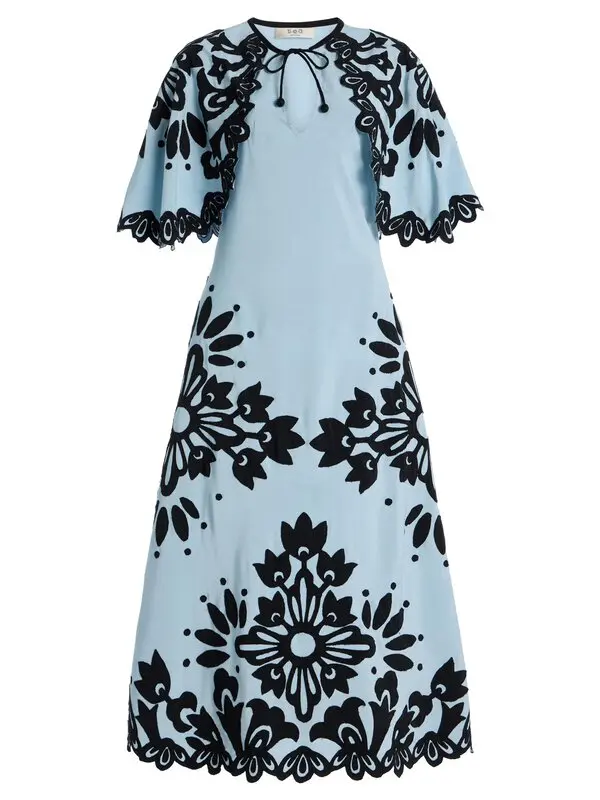 Sea Liliana Appliquéd Crepe Midi Dress - Blue