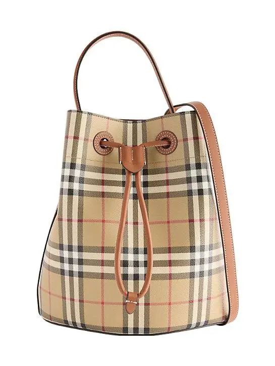 Burberry Tb Small Canvas Bucket Bag - Vntg Chk/briar Brown