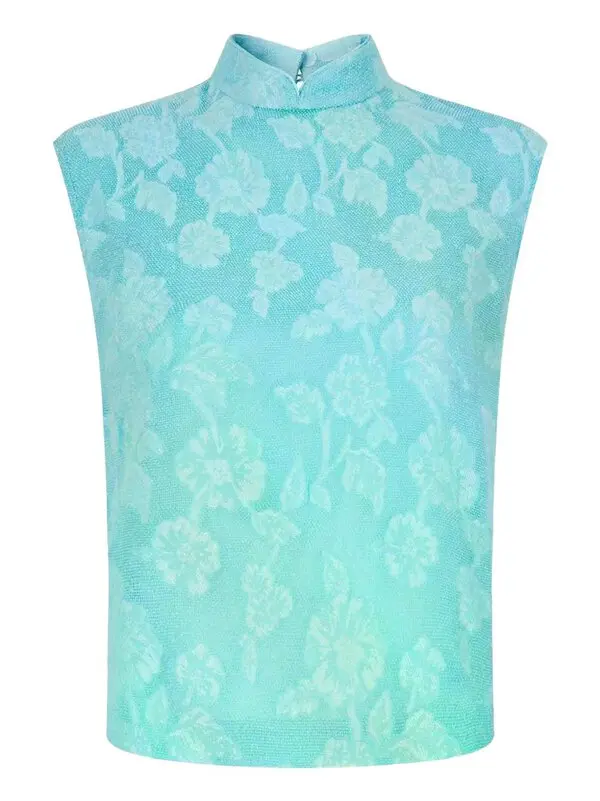 Shanghai Tang Floral-jacquard Top - Blue