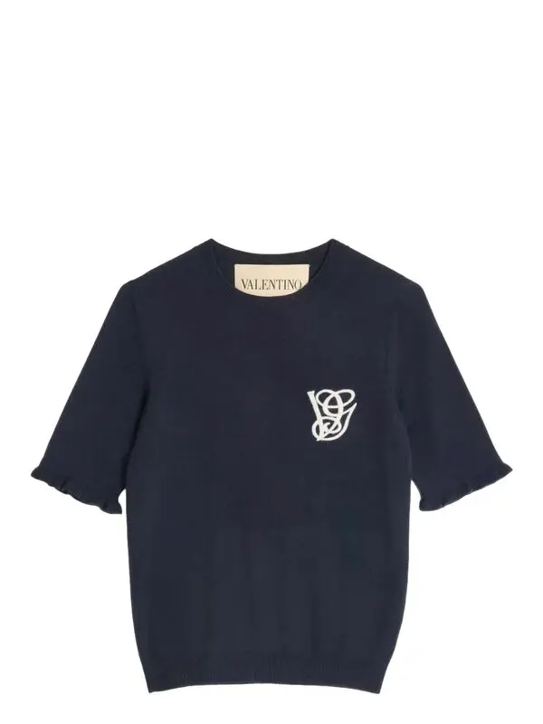 Valentino Garavani Embroidered Wool Top - Blue