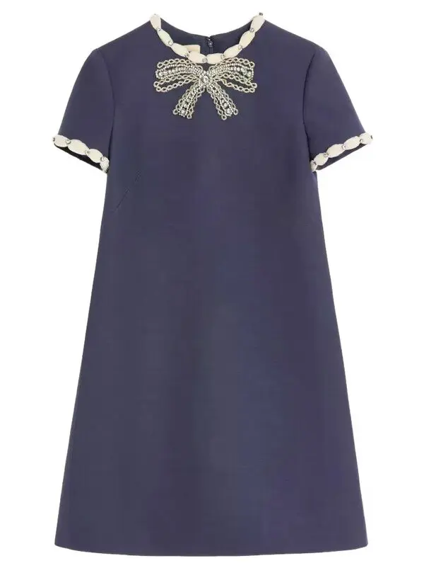 Valentino Garavani Embroidered Crepe Couture Short Dress - Blue