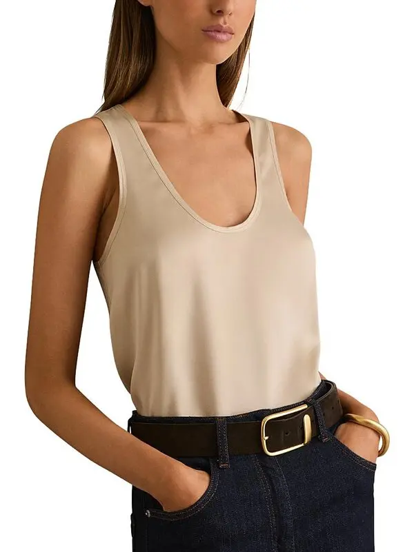 REISS Fion Square-neck Compact-knit Vest - Neutral