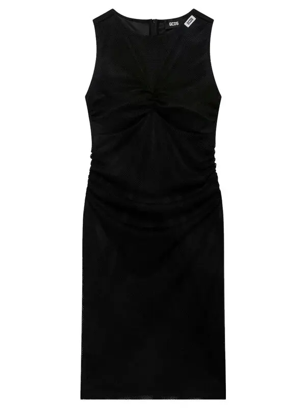 Gcds Draped Mesh Midi Dress - Black
