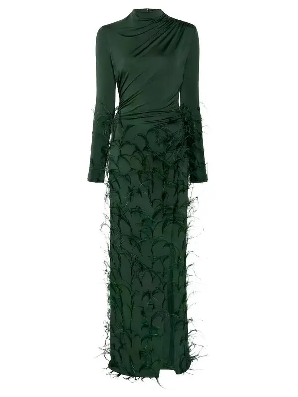 Lapointe Feathers-embellished Jersey Maxi Dress - Green