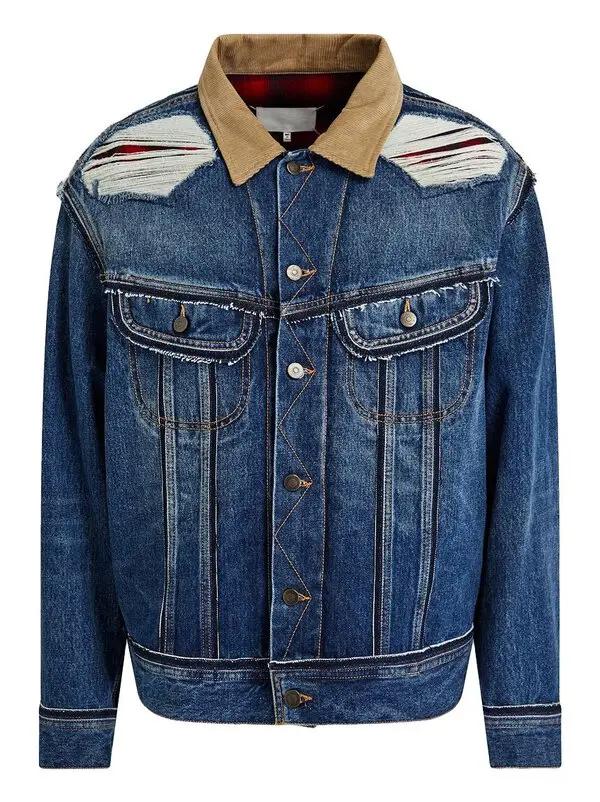 MAISON MARGIELA Pendleton Distressed Denim Jacket - Mid Denim