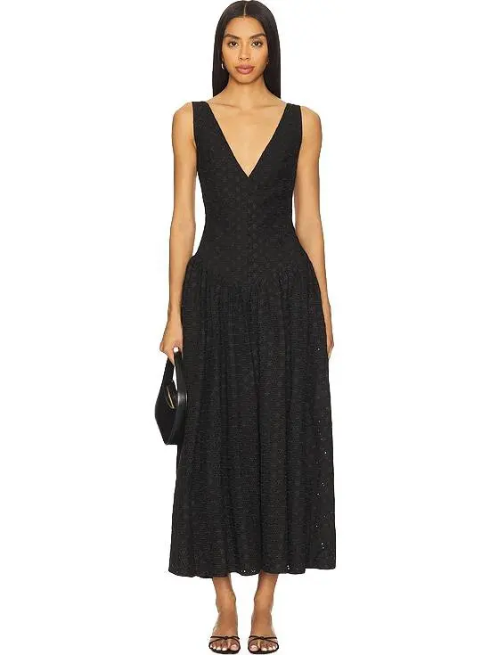 Tularosa Midi Dress With Button Detail - Black