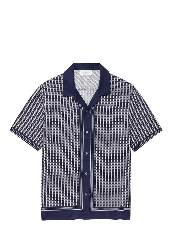 Mr P. Camp-collar Printed Ecovero™-twill Shirt - Blue