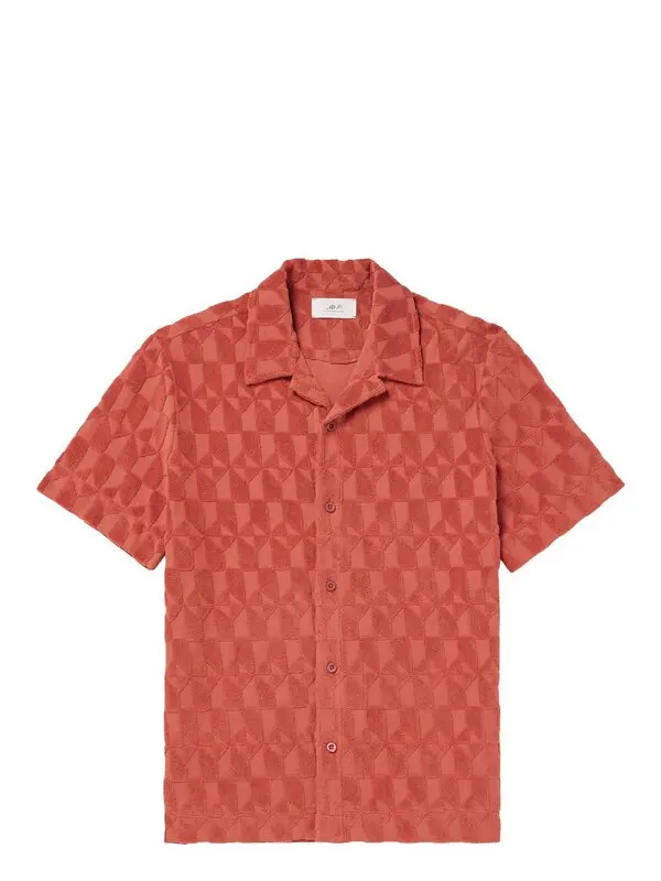 Mr P. Camp-collar Organic Cotton-terry Jacquard Shirt - Orange