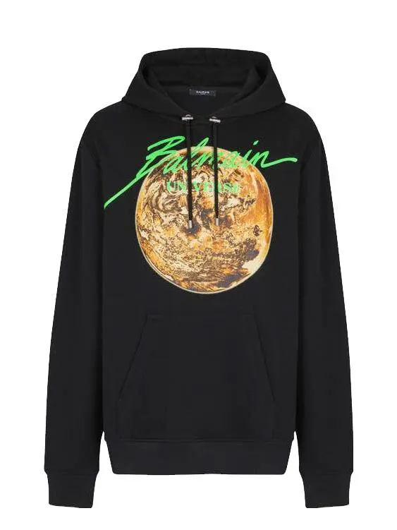 Balmain Printed Logo And Planet Hoodie - Black