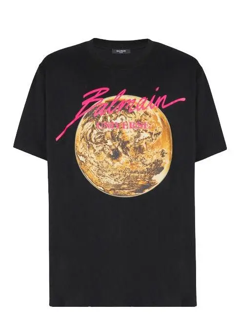 Balmain Printed Universe Logo And Planet T-shirt - Black