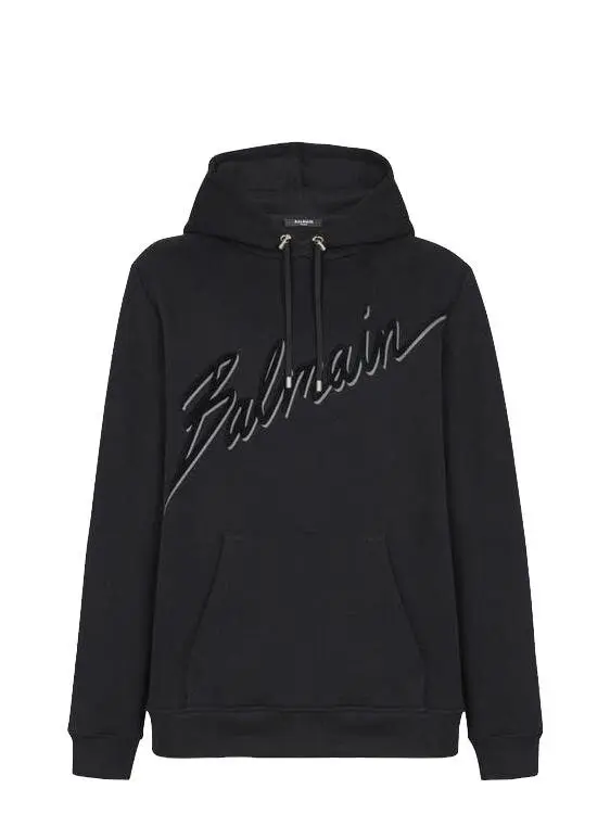 Balmain Flocked Letter Hoodie - Black