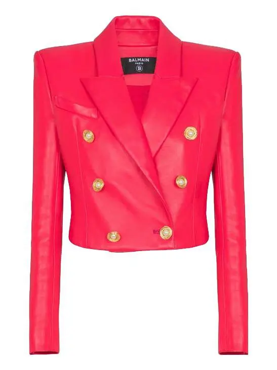Balmain Cropped Lambskin 6-button Jacket - Pink