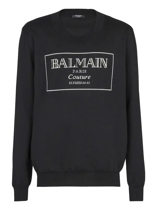 Balmain Fine Knit Jumper With Couture Label - Black