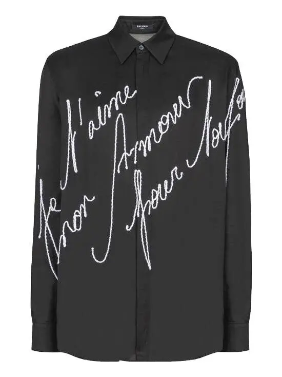 Balmain Loose Shirt With "love Letter" Embroidery - Black