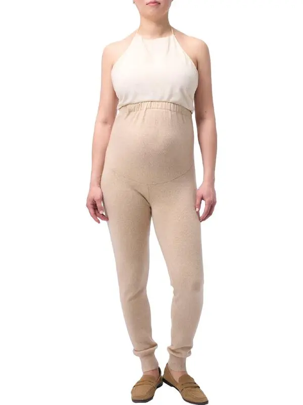 GOBI MONGOLIAN CASHMERE Over Bump Maternity Cashmere Knit Pants - Beige