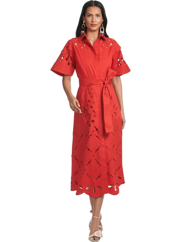 Sachin & Babi Vincenza Embroidered Shirt Dress - Cherry