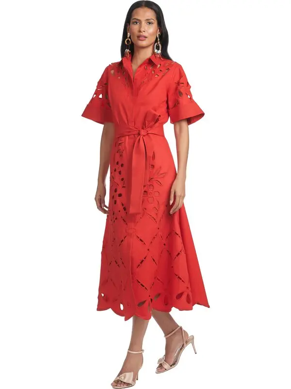 Sachin & Babi Vincenza Embroidered Shirt Dress - Cherry