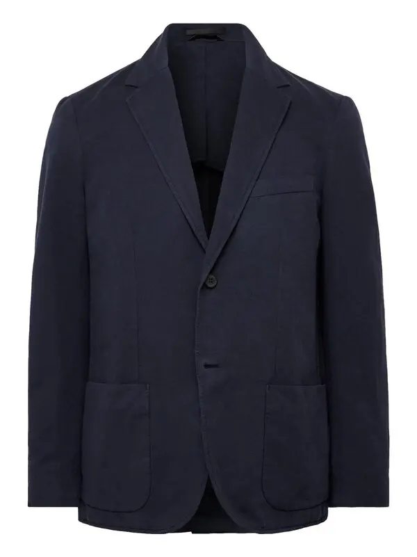 Sunspel Unstructured Garment-dyed Cotton And Linen-blend Twill Blazer - Blue