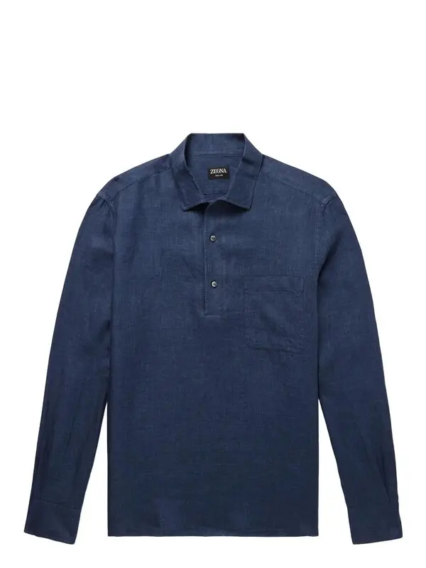 Zegna Oasi Linen Half-placket Shirt - Blue