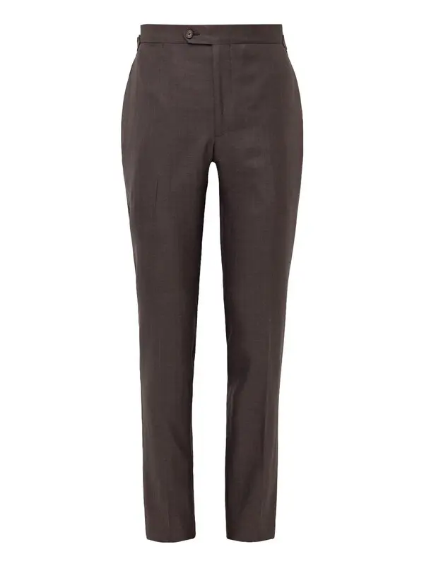 Thom Sweeney Slim-fit Herringbone Wool, Silk, And Linen-blend Trousers - Brown