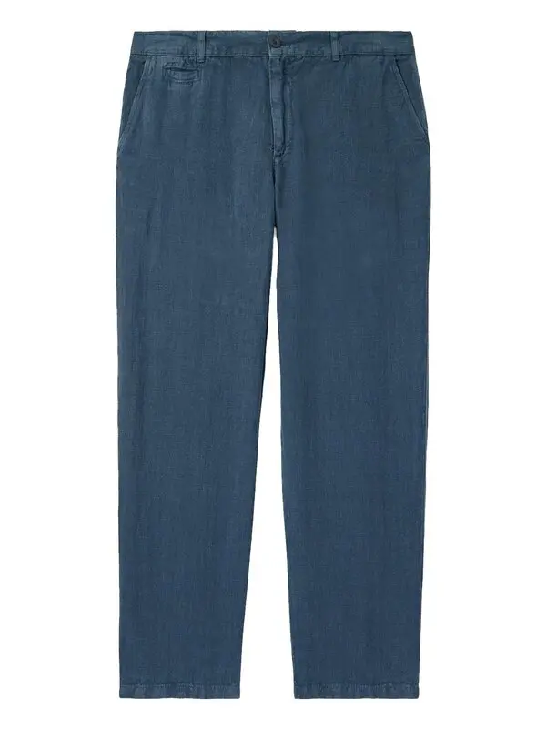 Portuguese Flannel Straight-leg Linen Trousers - Blue