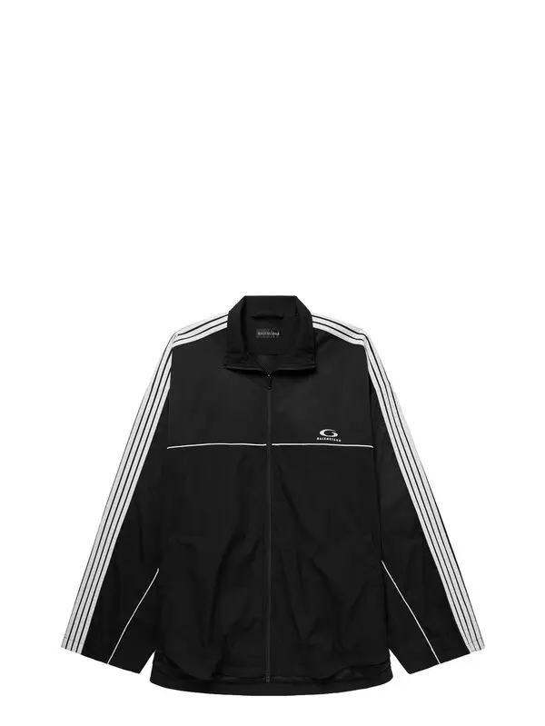 Balenciaga Oversized Striped Logo-embroidered Track Jacket - Black