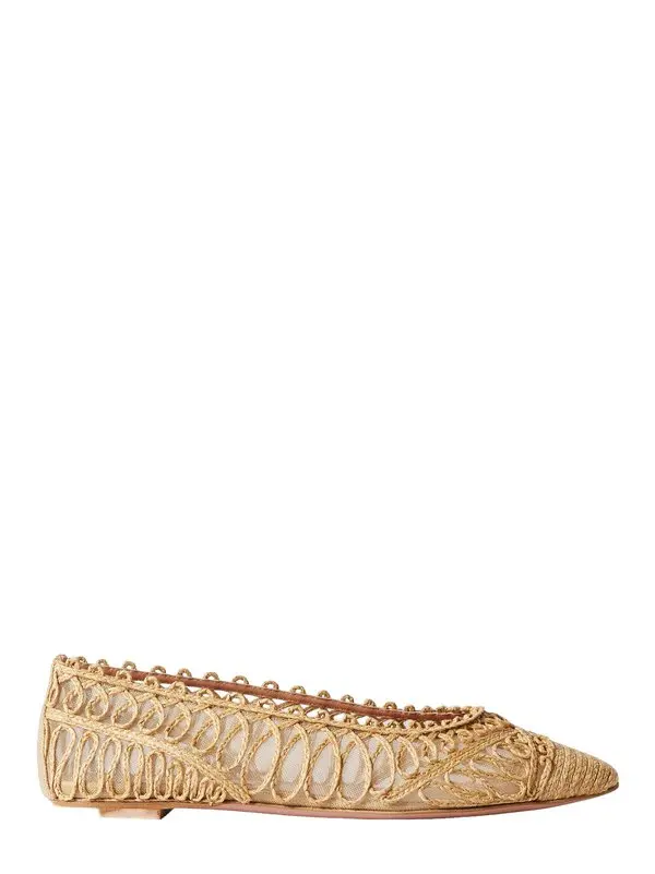 AQUAZZURA Kahlo Raffia And Mesh Ballet Flats - Neutrals