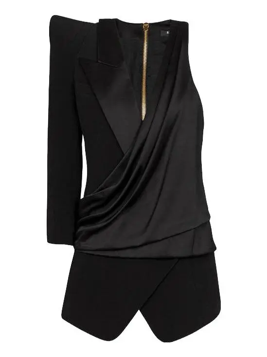 Balmain Asymmetric Jacket With Structured Shoulder - Black