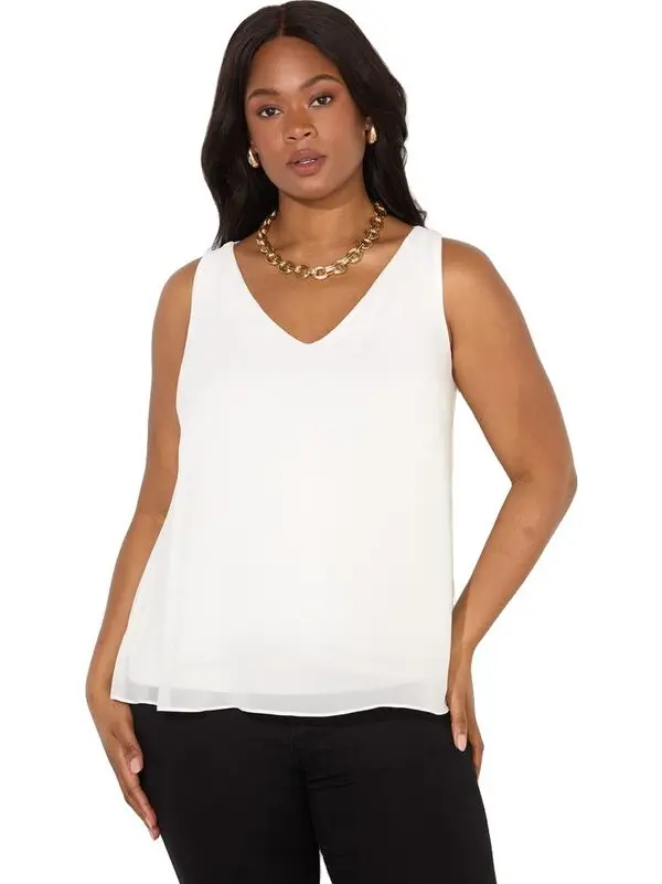 LIVE UNLIMITED Chiffon V-neck Swing Vest - Ivory