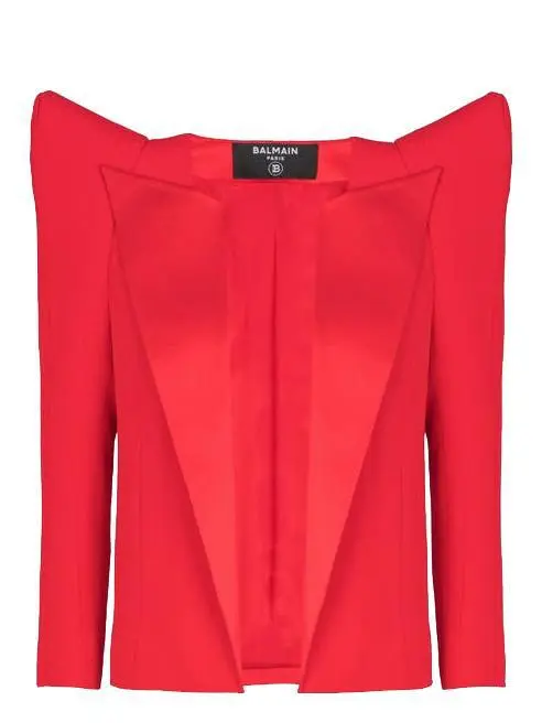Balmain Cropped Crepe Jacket With Structured Shoulders - Red