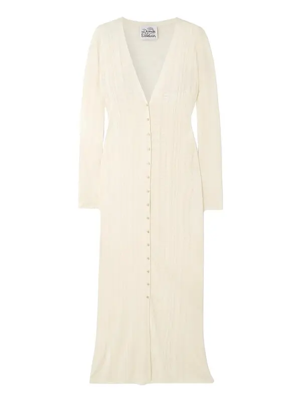DONDE ESTEBAN Guayabera Pointelle-knit Cardigan - Neutrals