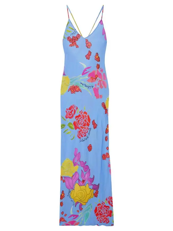 DONDE ESTEBAN Cielo Floral-print Satin Maxi Dress - Blue