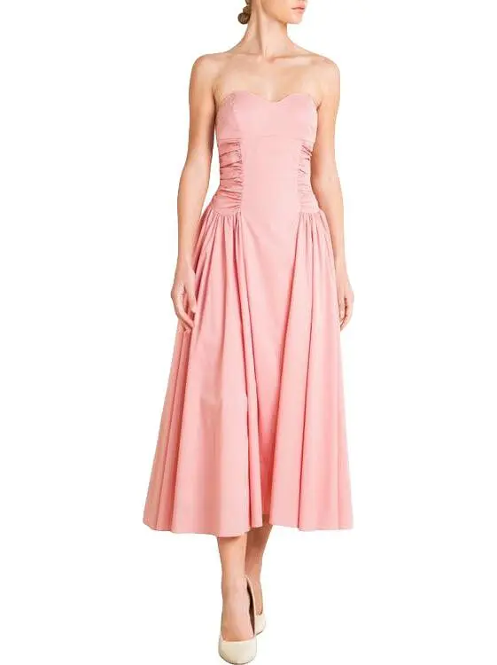 FREEMARKET Strapless Cotton Blend Midi Sundress - Pink