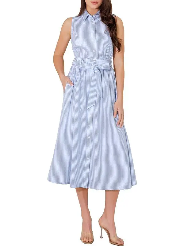 FREEMARKET Pinstripe Sleeveless Shirt Dress - Blue