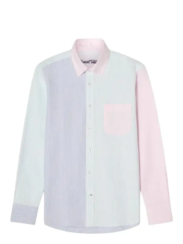 Robert Talbott Harrison Button Down Fun Stripe Oxford Shirt - Navy/aqua/pink