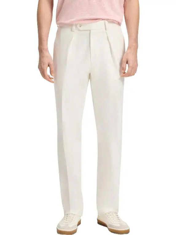 BOSS Pleated Cotton Stretch Twill Dress Pants - White