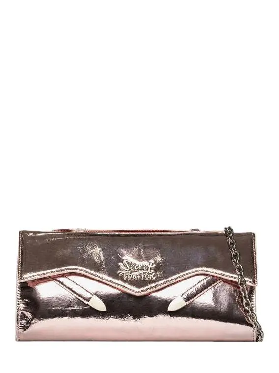 SECRET PON-PON Clutch With Chain Shoulder Strap - Brown