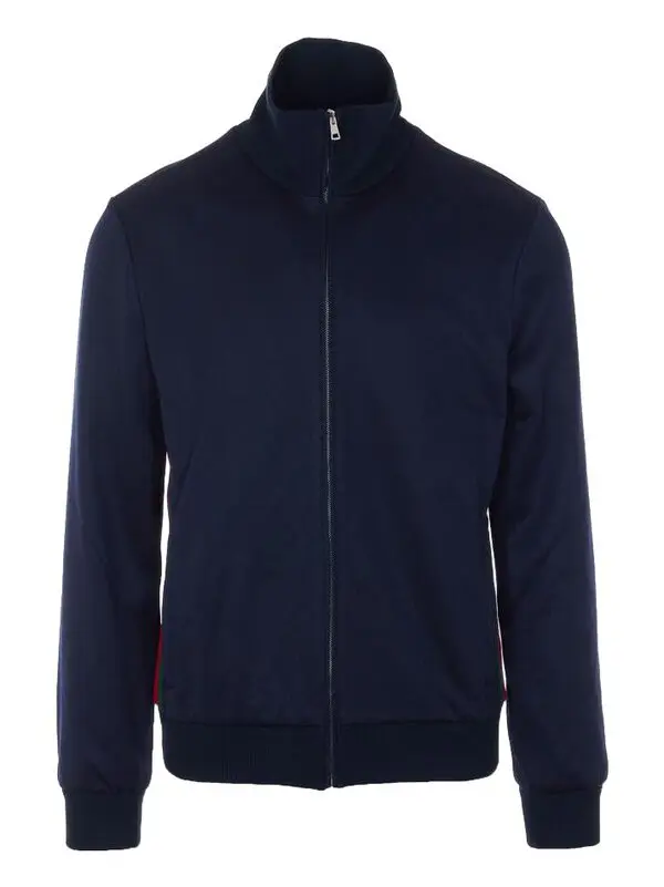 Gucci Zip-up Jacket With Web Logo - Blue