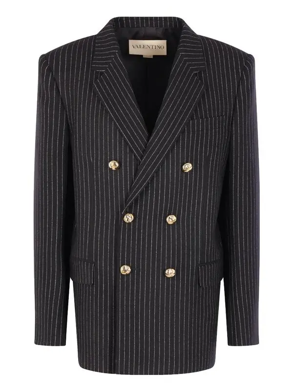 Valentino Garavani Pinstripe Double-breasted Jacket - Black