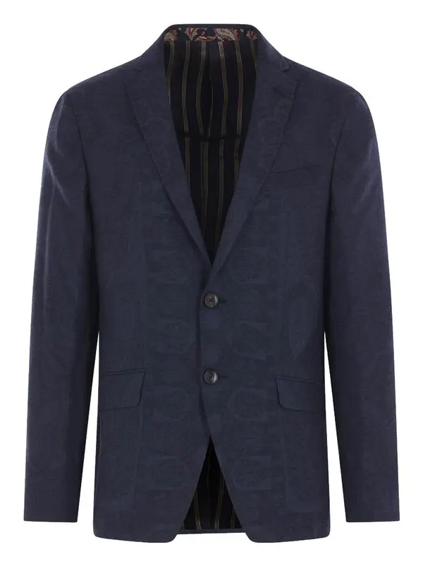 Etro Single-breasted Jacquard Jacket - Avio Colour