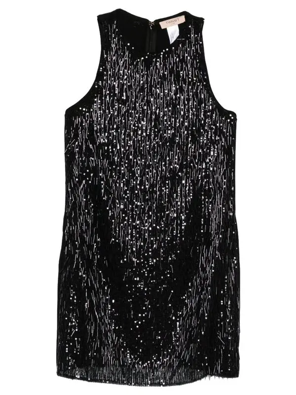 TWINSET Sleeveless Fringe Dress - Black