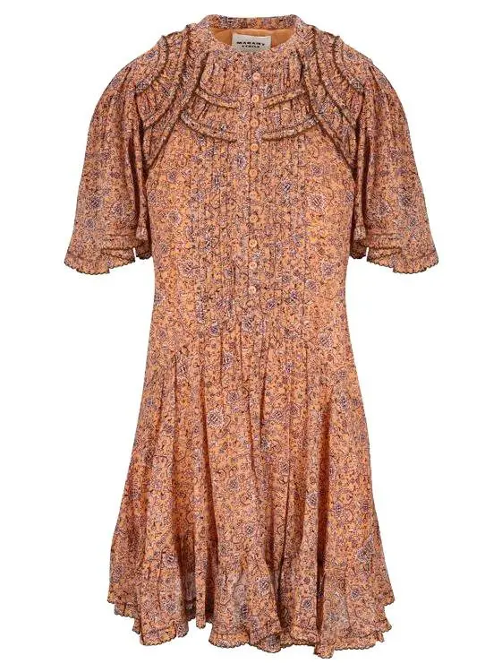 Isabel Marant Celyana Embroidered Cotton Dress - Rust