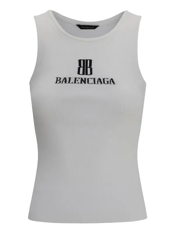 Balenciaga Monogrammed Stretch Top - White