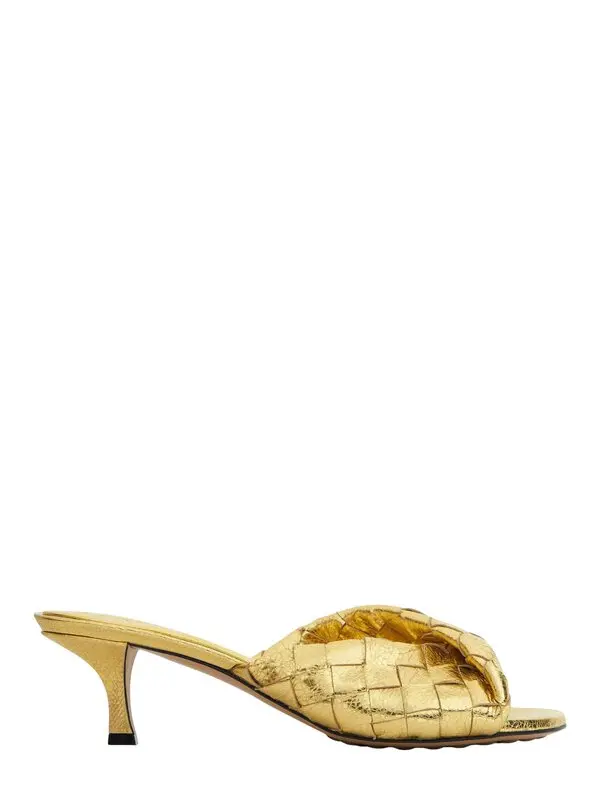 Bottega Veneta Intrecciato Kitten Heel Mules - Gold
