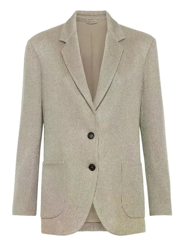 Brunello Cucinelli Ribbed Blazer With Monili Chain Detail - Neutrals